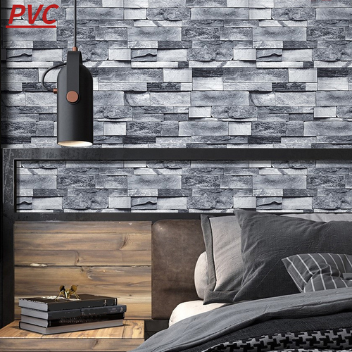 Grey Wallpaper Wall Sticker Cover Living Room Brick Stone Effect ...