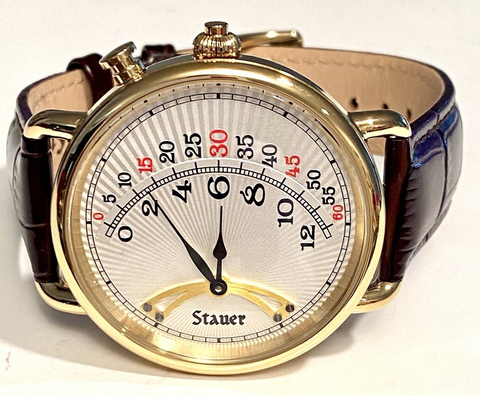 44mm 1920s RETROGRADE White Sunburst Dial | Goldtn Case| Brown Band ...