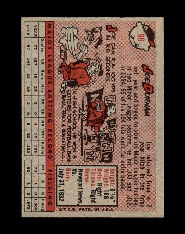 1958 Topps Set-Break # 96 Joe Durham EX-EXMINT *GMCARDS* | eBay