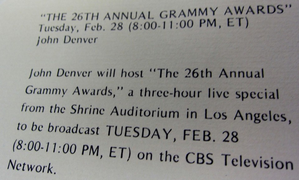 CBS Press Release 4X5 Transparency 26th Annual Grammy Awards John ...