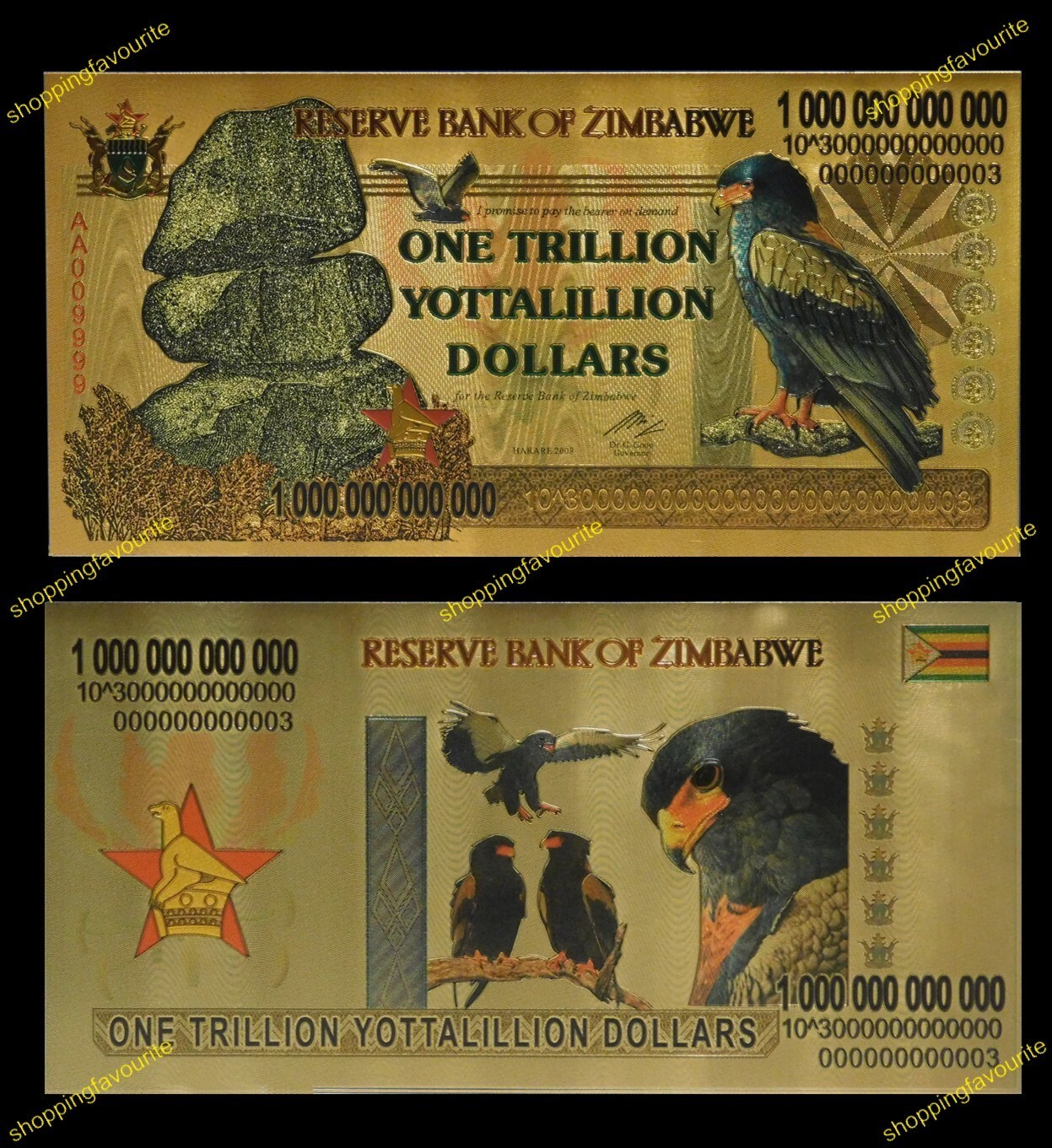 Zimbabwe 1 Trillion Yottalillion Dollars Gold Foil Banknote Reserve ...