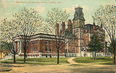 Michigan, MI, Lansing, High School & Carnegie Library 1908 Postcard | eBay