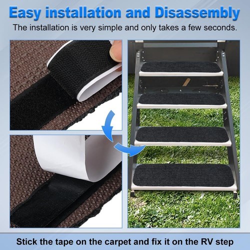 Mobile Home RV Step Covers Rug Set of 4 - Black 24 x 7.5” Anti Slip ...