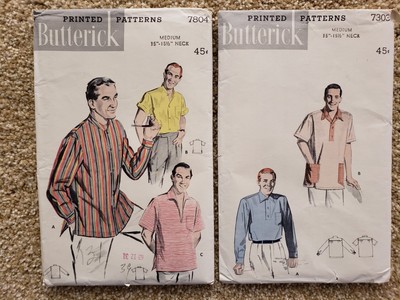 2 Vintage 1950's Butterick Men's Sewing Patterns SPORT SHIRTS Unused ...