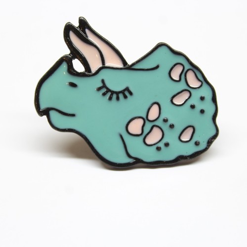 Dinosaur Green Aqua Triceratops Pin Eyelash Closed Eye Side Face Lapel ...