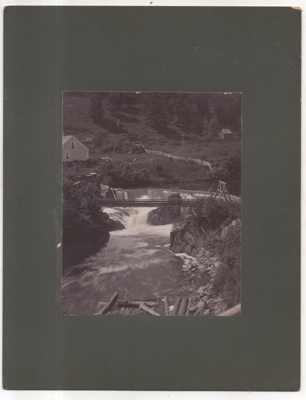 Dam / Waterfall, Suspension Bridge New Hampshire? Americana 1800s ...