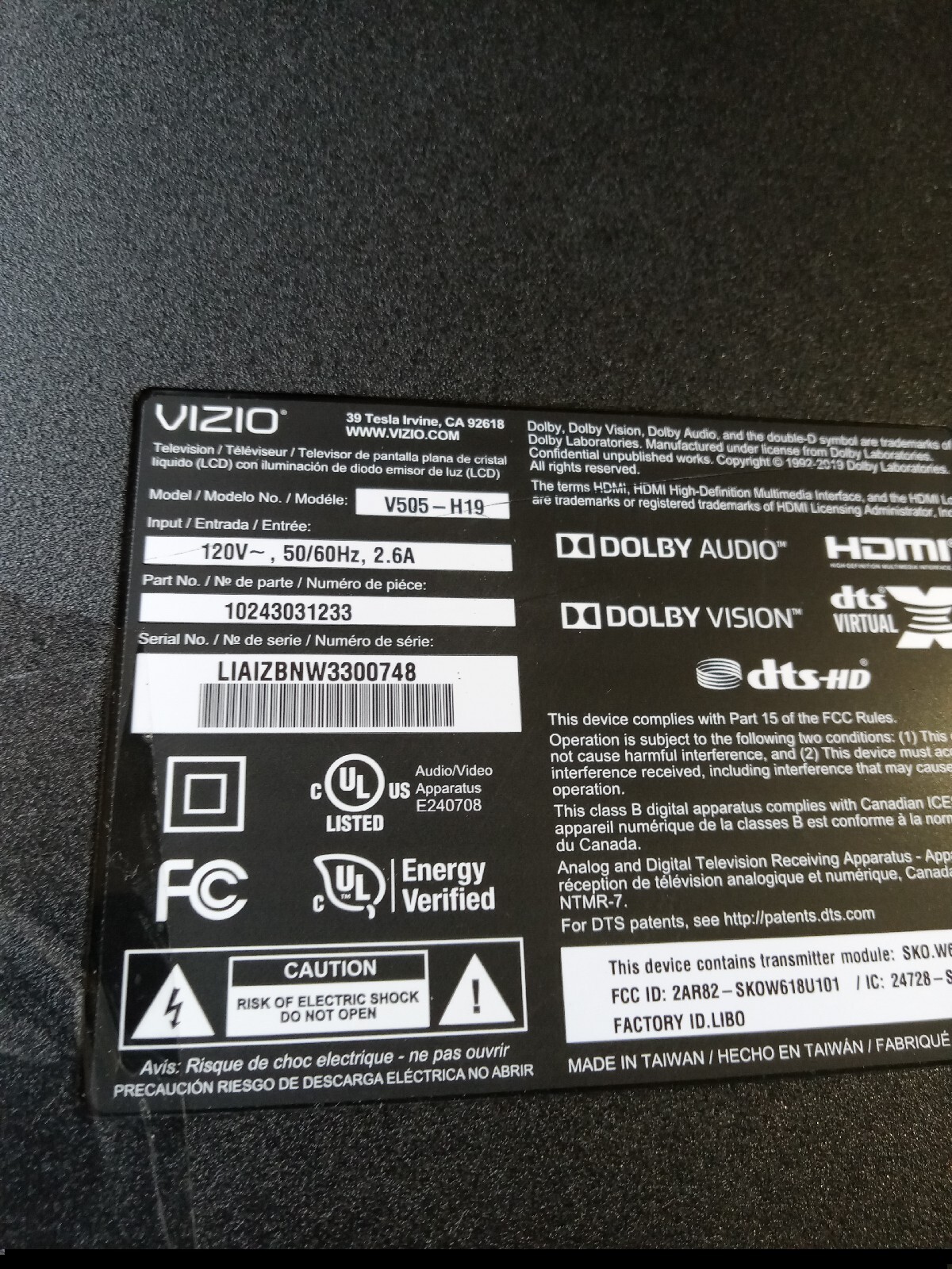 Vizio V505-H9 Power Supply (PW.95W2.681 B0002L000) 6M04B0002L000 for ...