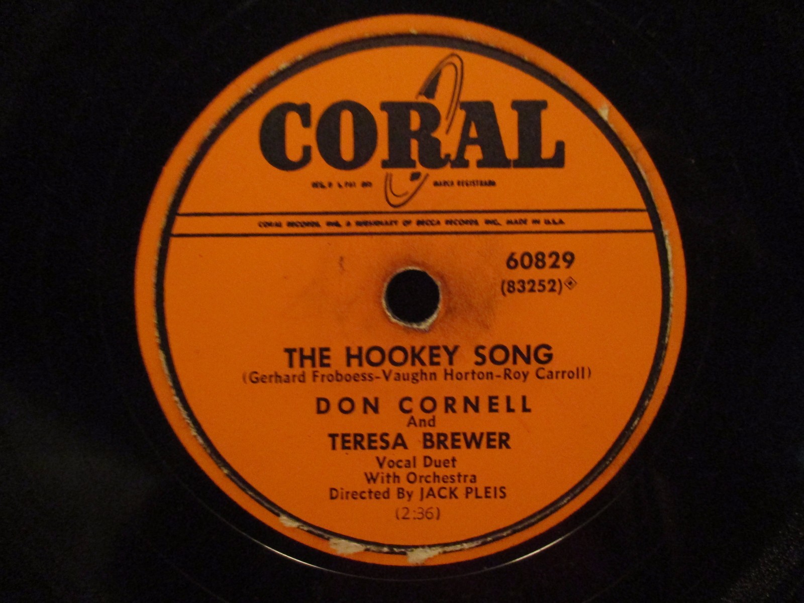 78 RPM 10" Record Don Cornell Youll Never Get Away & The Hockey Song ...