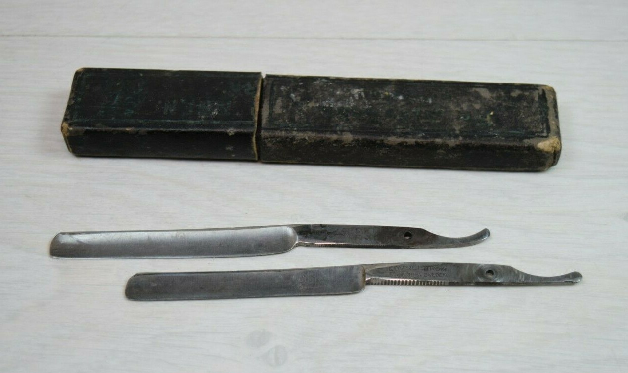 2 Antique Military MERKUR & EDV NEISTROM Straight Razor Solingen German ...