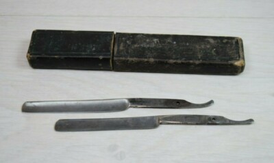 2 Antique Military MERKUR & EDV NEISTROM Straight Razor Solingen German ...