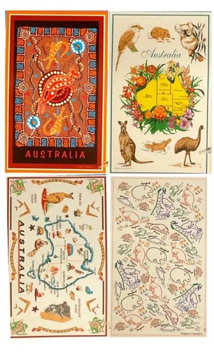 4pk Australian Souvenir Cotton Tea Towel Kitchen Towels 48x80cm Map ...