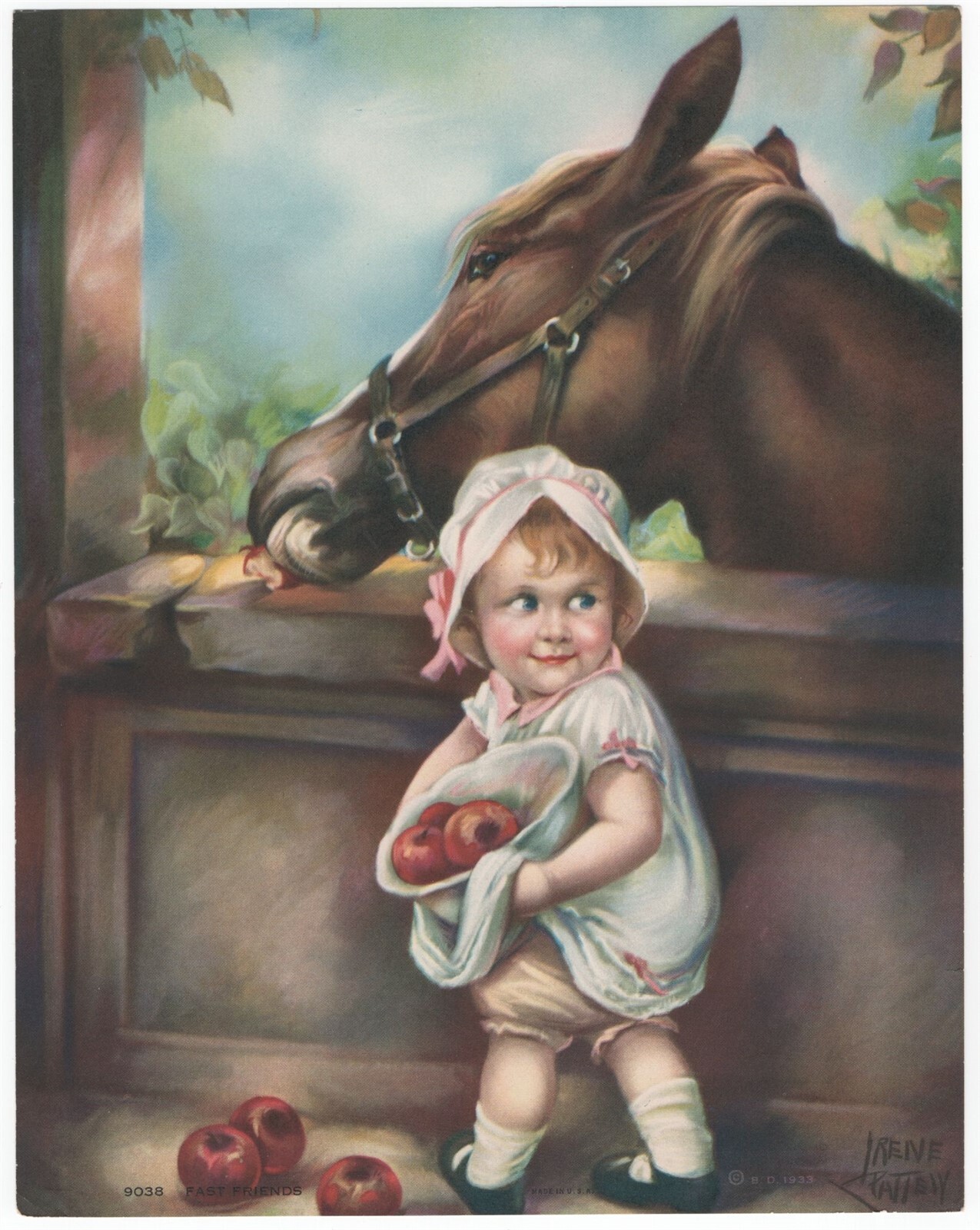 Sweet Vintage 1933 Print by Irene Patten Darling Girl with Apples ...