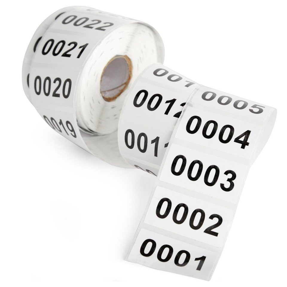 Roll of 0001-1000 Consecutive Inventory Number Stickers for Labeling, 1 ...