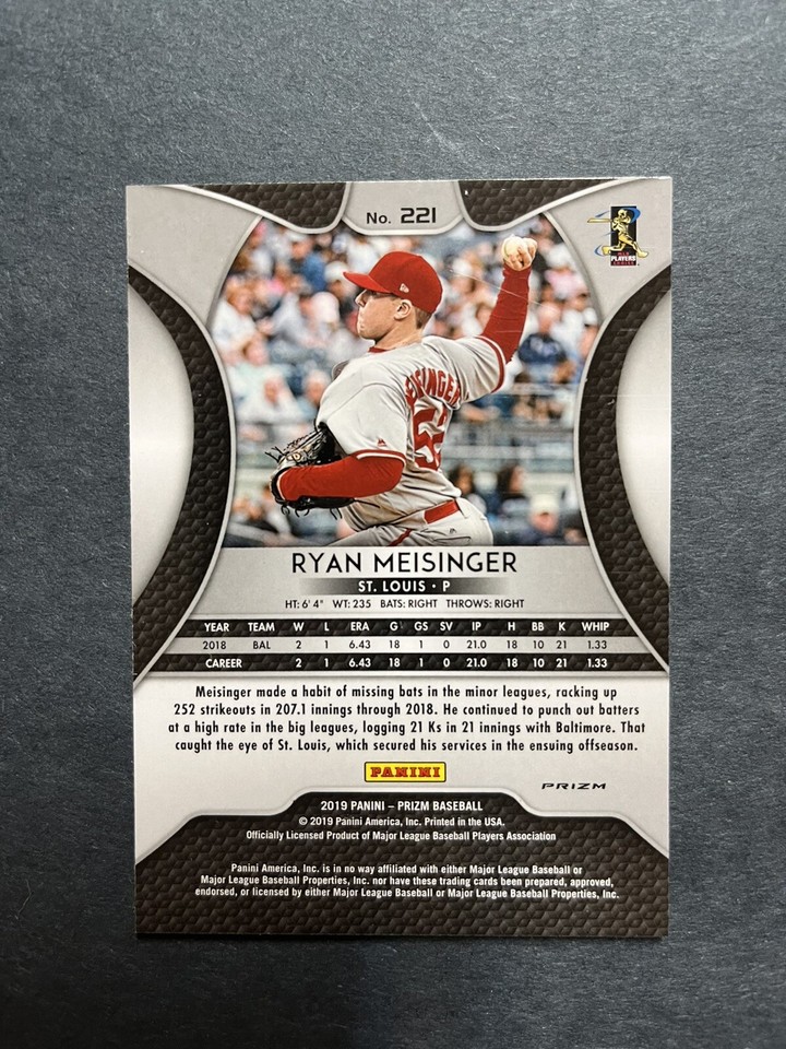 2019 Panini Prizm Ryan Meisinger Rookie RC White Sparkle Short Print SP ...