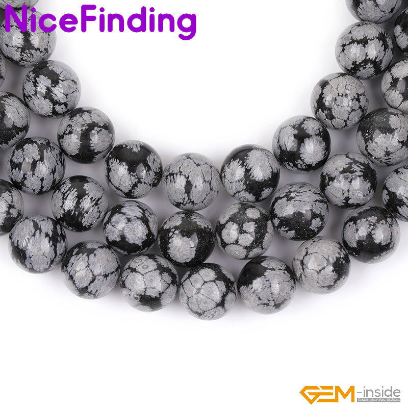 Natural Black Snowflake Obsidian Round Loose Gemstone Beads Jewelry ...