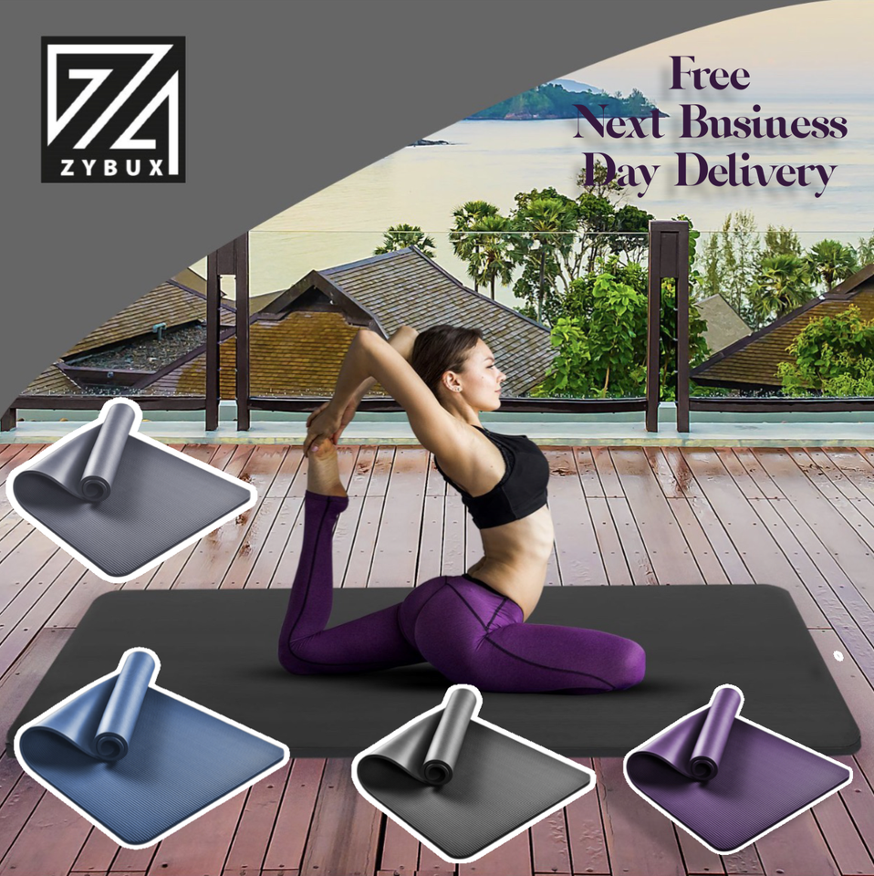 Yoga Mat 10mm Thick Exercise Mat Gym Workout Fitness Pilates Home Non ...