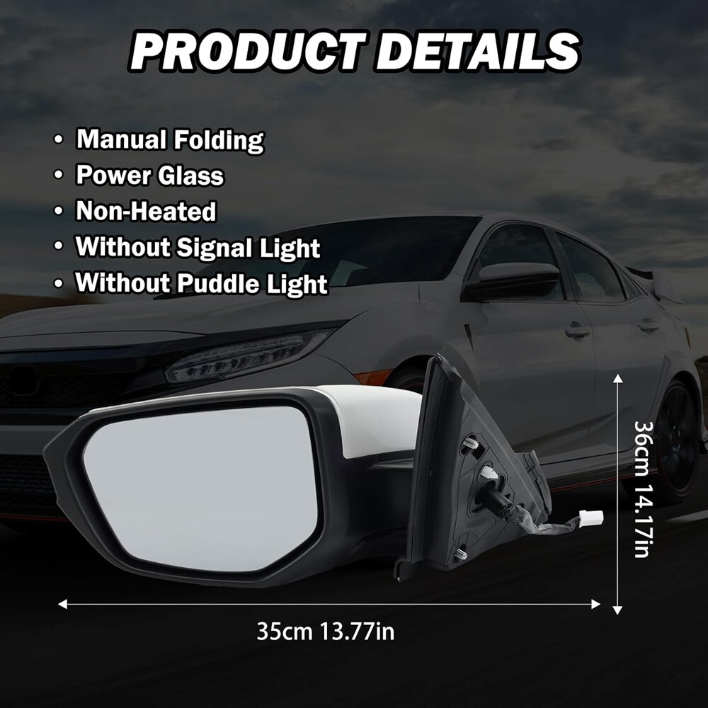 Left Driver Side Mirror White 3 Pin Power Glass For Honda Civic 16-21 1 ...