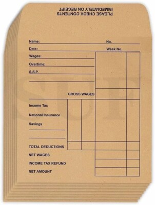 Wage Envelopes Packet Money Slip Printed Paper Cash Pay Brown 70 pack ...