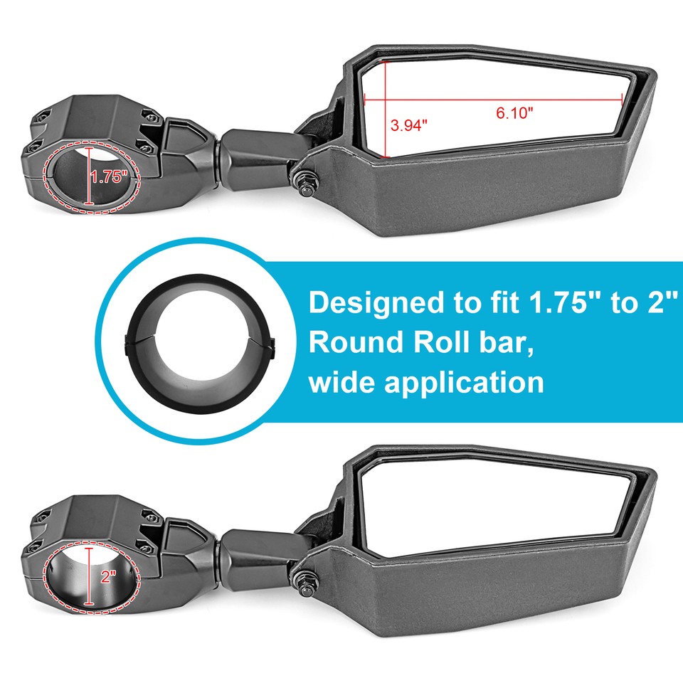 Racing UTV Side & Center Mirrors For Polaris RZR PRO XP/PRO R/Turbo R ...