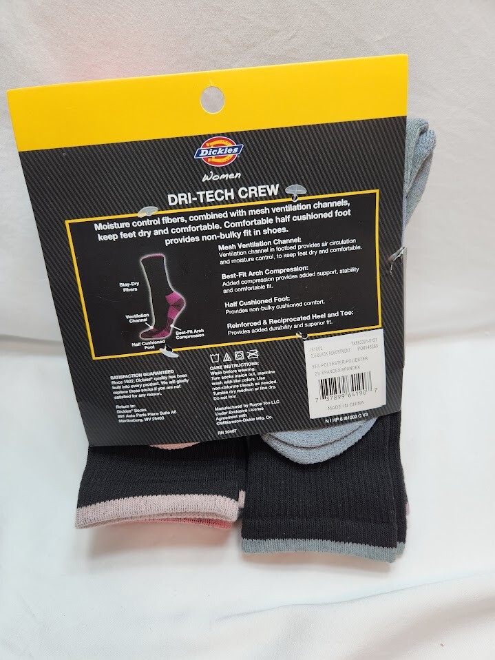 Dickies Women's Dri-tech Moisture Control Crew Socks Multipack Size 6-9 ...