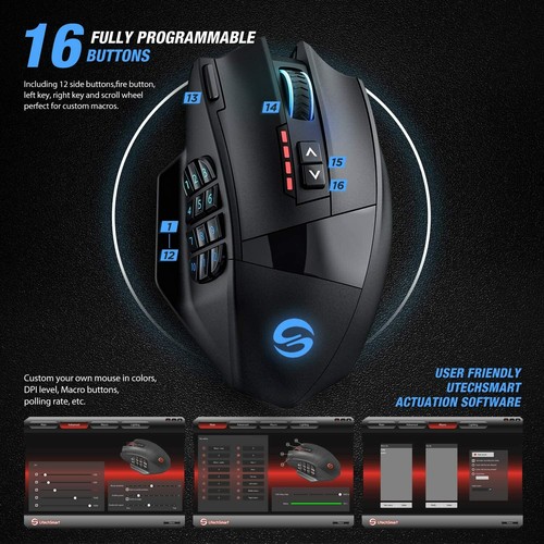 Venus Pro RGB Wireless MMO Gaming Mouse, 16,000 DPI Optical Sensor, 2.4 ...