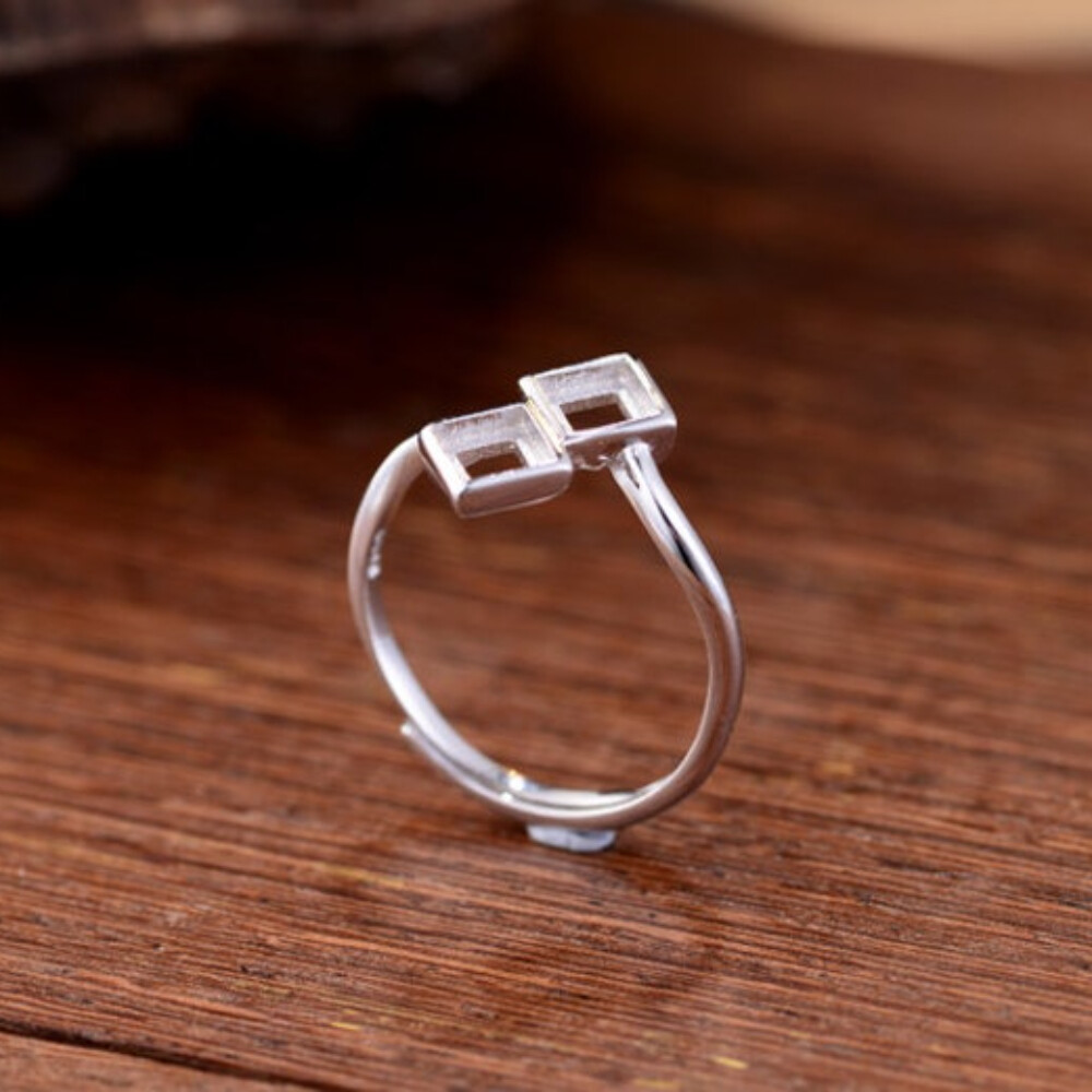 4.2x4.2mm Double Square Ring Blanks 925 Silver Ring Base Adjustable ...