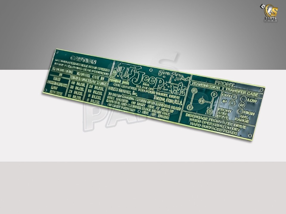 Dash Trans. Caution Brass Made Data Plate Fit For Willys Jeep CJ2A CJ3A ...