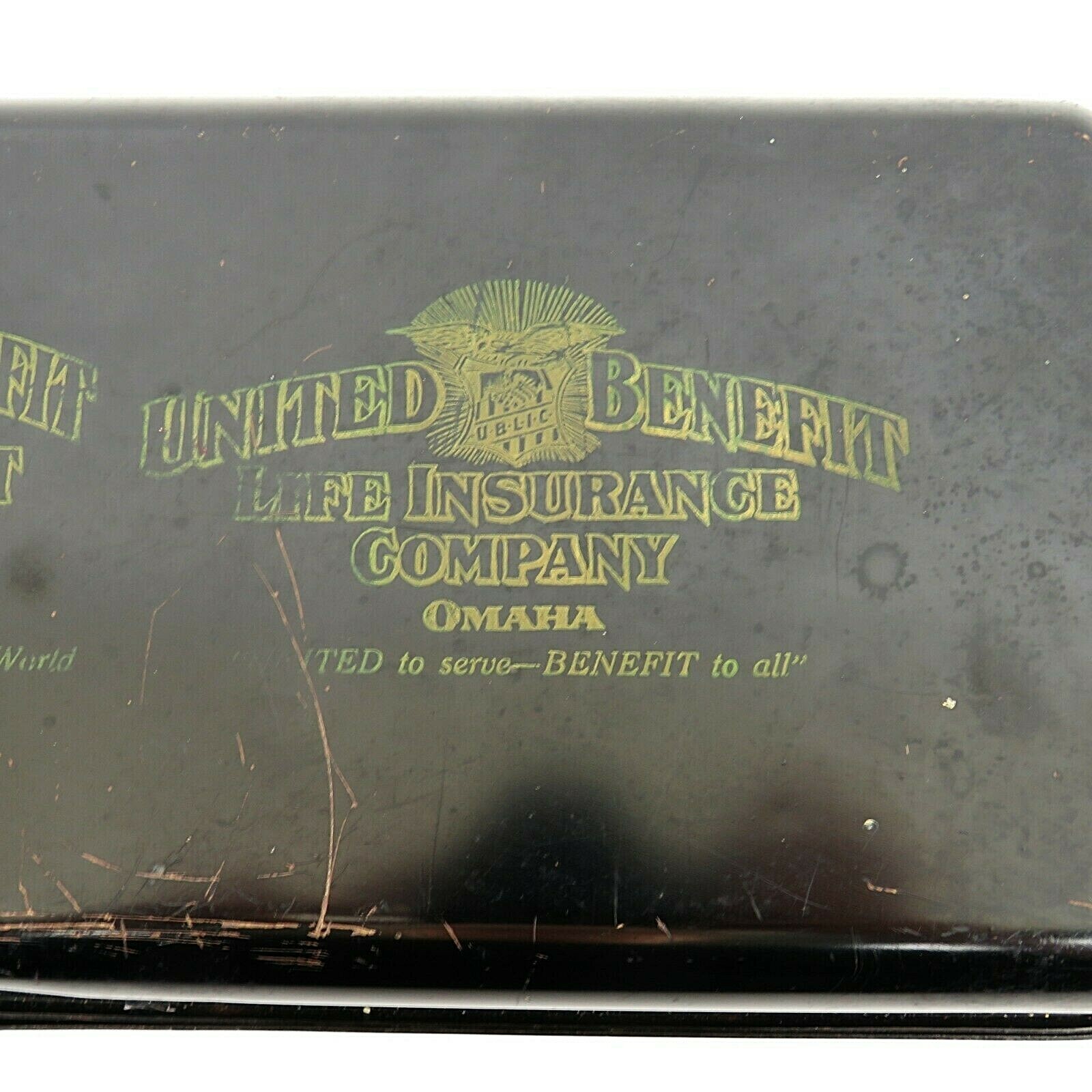 RARE Antique Metal Bank Box PN CO Fulton Mutual Benefit Health Life ...