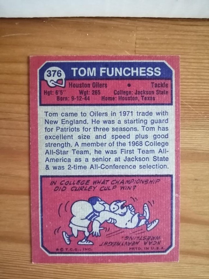 TOM FUNCHESS 1973 Topps Football #376 FREE SHIPPING | eBay