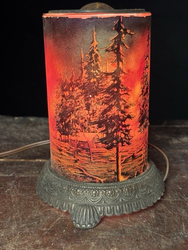 Antique 1930 Forest Fire Motion Lamp Table Light Animated Action Scene ...