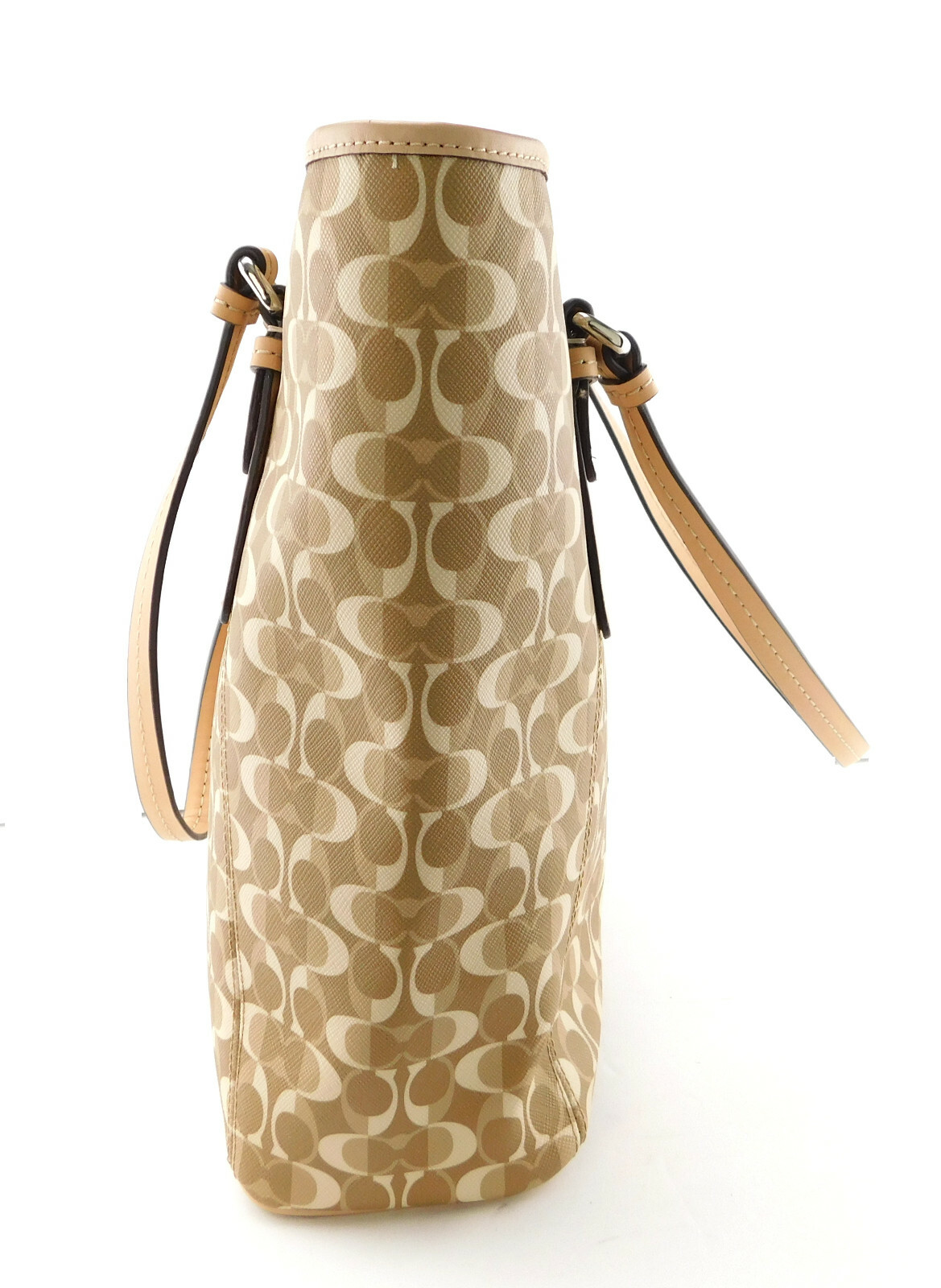 COACH Light Beige Signature PVP coated Canvas Shopper Tote Bag | eBay