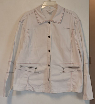 VINTAGE CJ Banks Stretch WHITE Cotton Jean Jacket Button Up Womens 1X ...