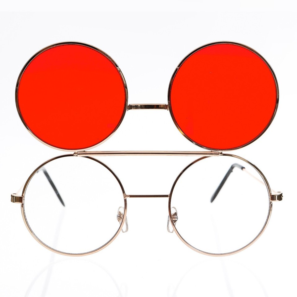 Round Flip Up Sunglasses with Red Lenses - Flippy | eBay