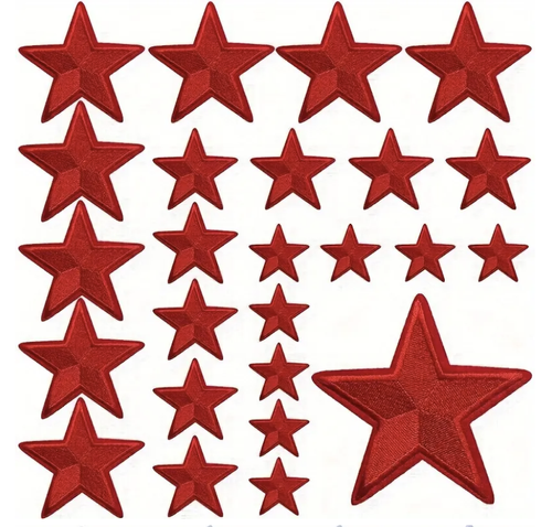 RED STAR - EMBROIDERED IRON ON PATCH - 3 Different Sizes - SMALL, MED ...