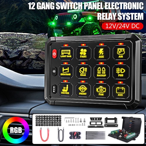 12Gang Switch Panel RGB LED Light Bar Circuit Control Box For Car RV ...