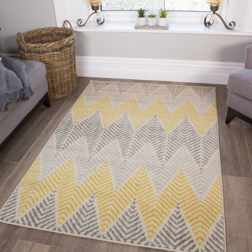 Ochre Mustard Rugs For Living Room Modern Soft Warm Yellow & Grey ...