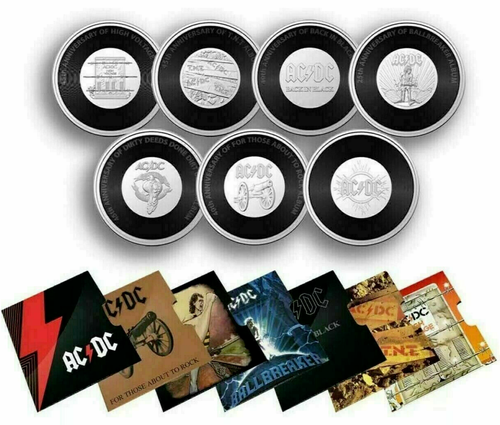 AC/DC 2020/2021 Seven 7 Coin Collection 20c Coloured UNC Coin Set Album ...
