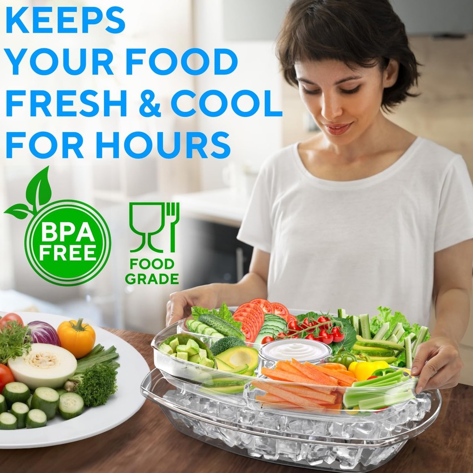 Premium Chilled Serving Tray for Parties - 15" Ice Chilled Party ...