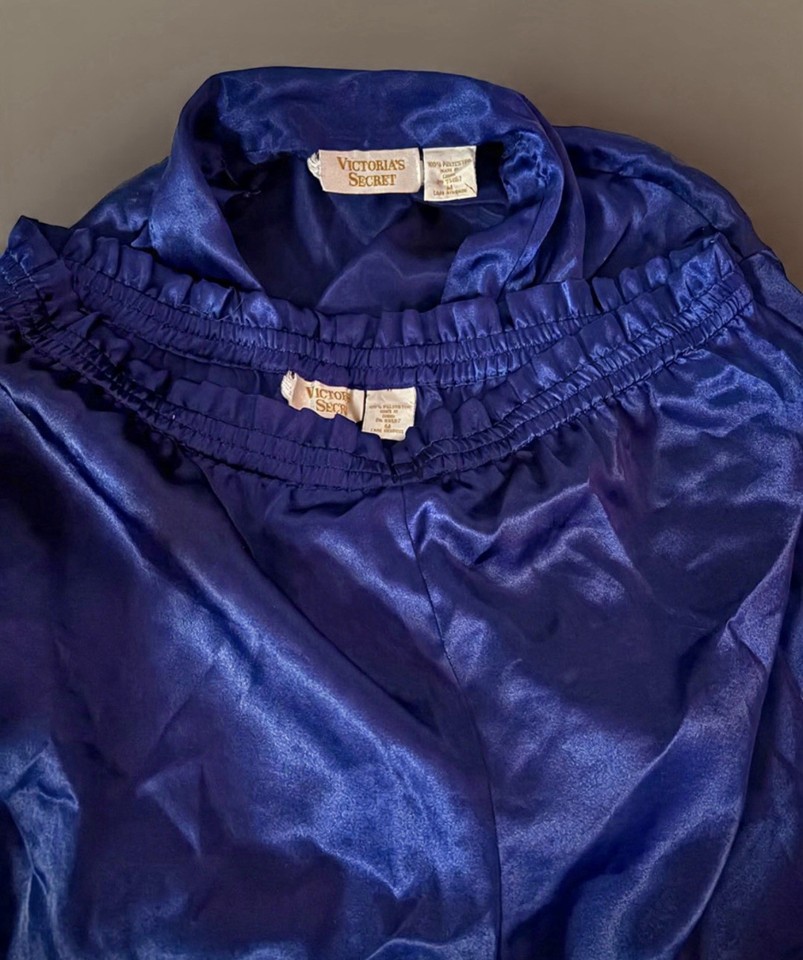Vintage Victorias Secret Gold Label Blue Satin Pajamas - Size M ...
