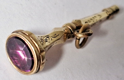 ANTIQUE VICTORIAN GOLD ENGRAVED WATCH KEY FOB AMETHYST TOP 4cm | eBay UK