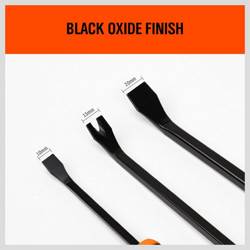 3pc Pry Bar Set Crowbar Strike Cap 8" 12" 17" Carbon Steel Non-slip ...