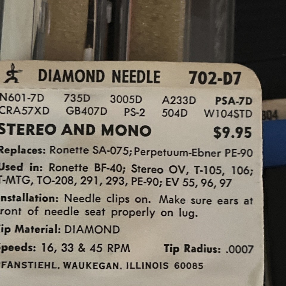 NEW 702-D7 Turntable Needle Stylus 702d7 sa075 pe90 ronette 735d 3005d ...