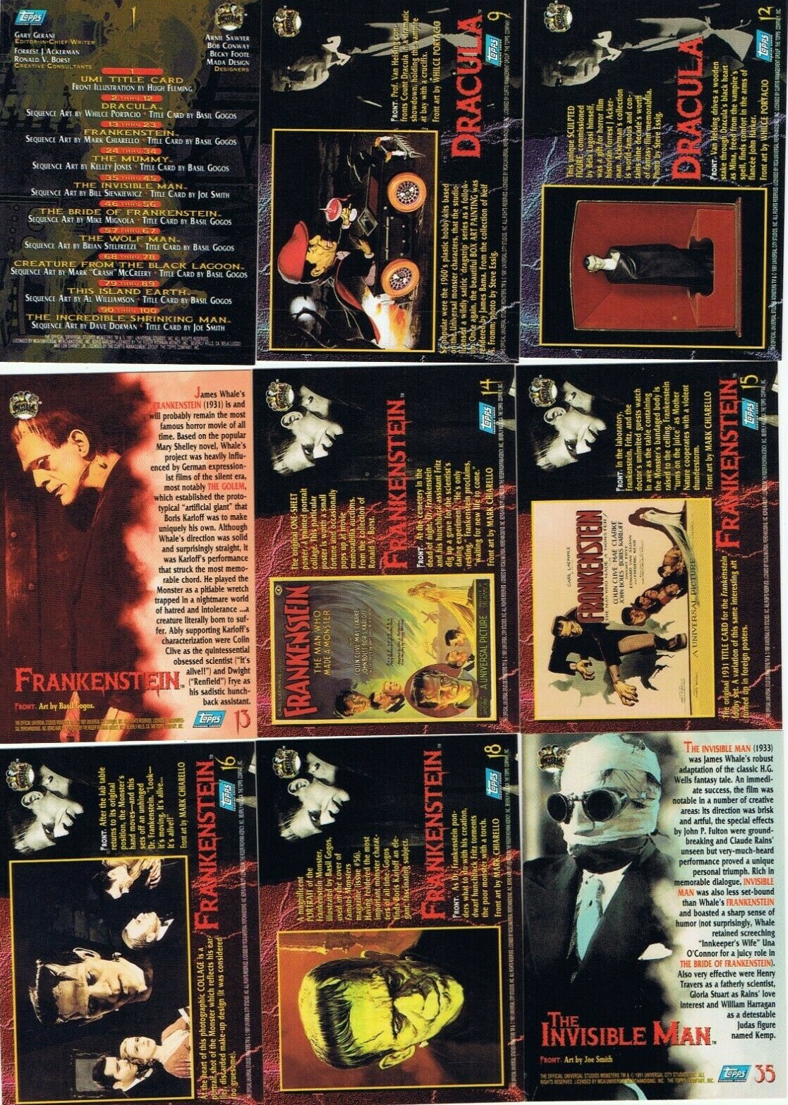 Universal Monsters Illustrated by Topps 1991 SINGLE CARDS $2.00 each ...