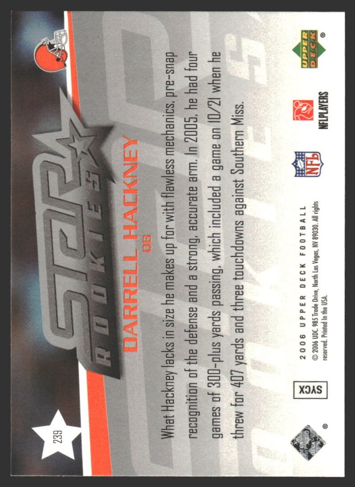 Darrell Hackney #239 2006 Upper Deck Cleveland BrownsRC Rookie | eBay