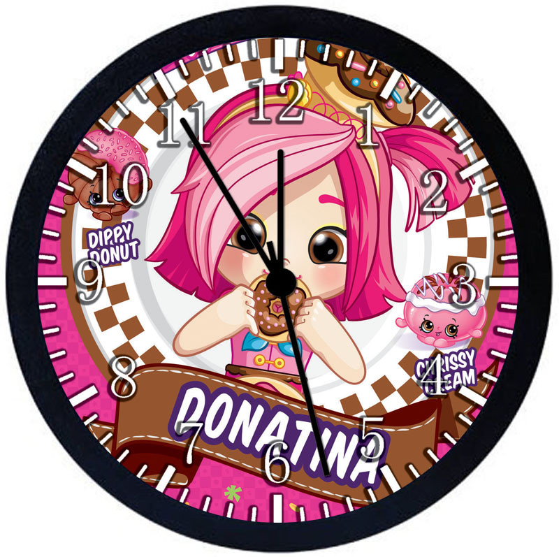 Shopkins Donatina Black Frame Wall Clock Nice For Decor or Gifts E495 ...