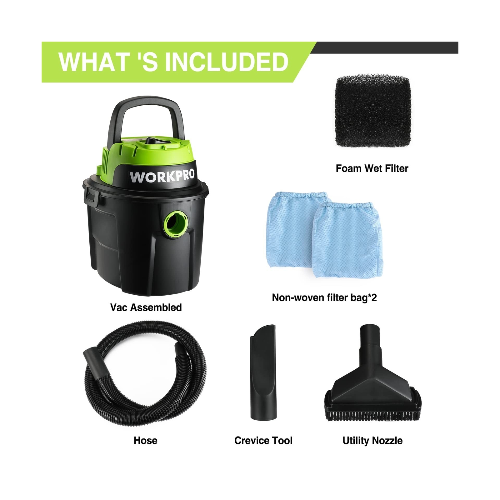 WORKPRO 2 Packs Wet/Dry Vacuum 2.5 Gal 3Peak Horsepower Shop Car Vacuum ...