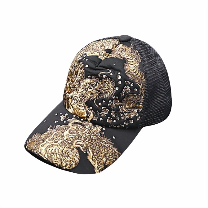 Mens Trucker Mesh Cap Japanese Pattern Embroidery Dragon Tiger Phoenix ...
