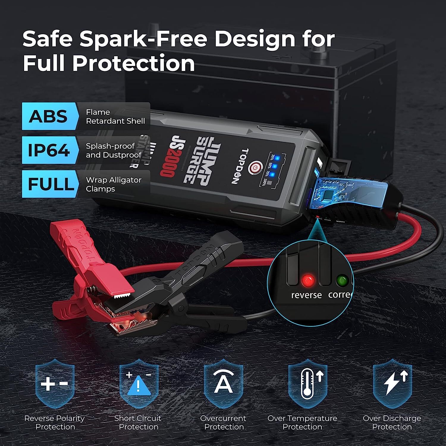 TOPDON JS2000 Jumper Box 2000A 12V Safe+++ Lithium Jump Starter Battery ...