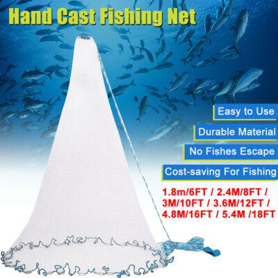 Fishing Cast Net Quick Throw Nylon Mesh Drawstring Chain Bottom Spread ...