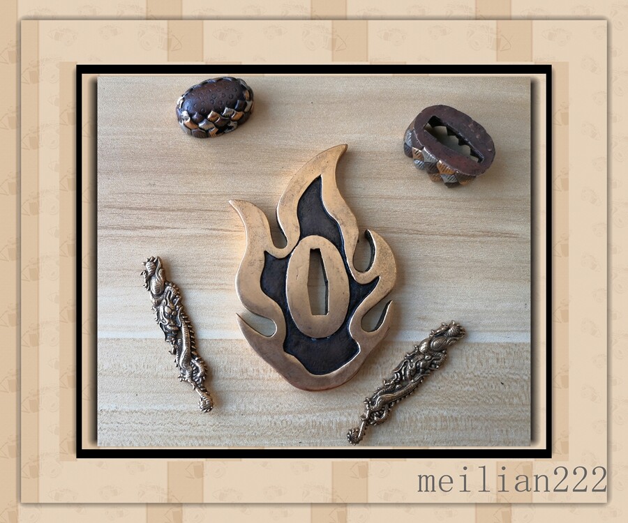 Gold copper Fire tsuba fuchi menuki Seppa Habaki japanese sword ...